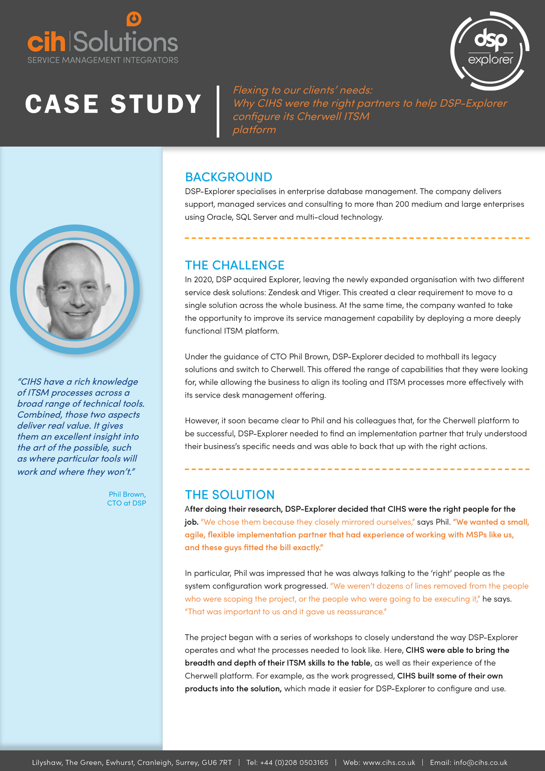 DSP-Explorer partner with CIHS to configure Cherwell ITSM